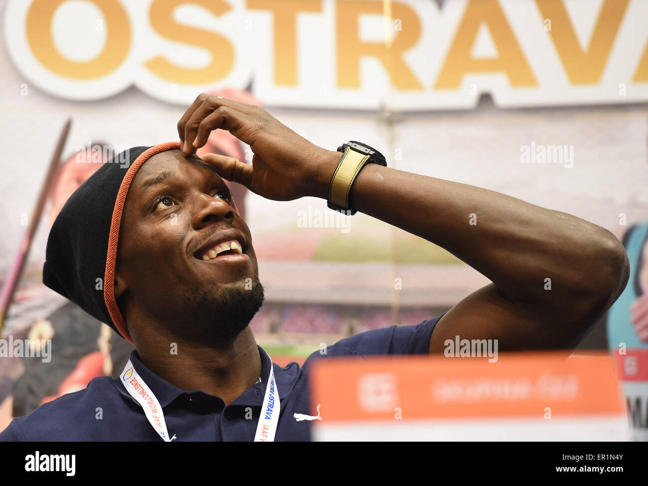 The famous Jamaican sprinter Usain Bolt attends a news conference to ...