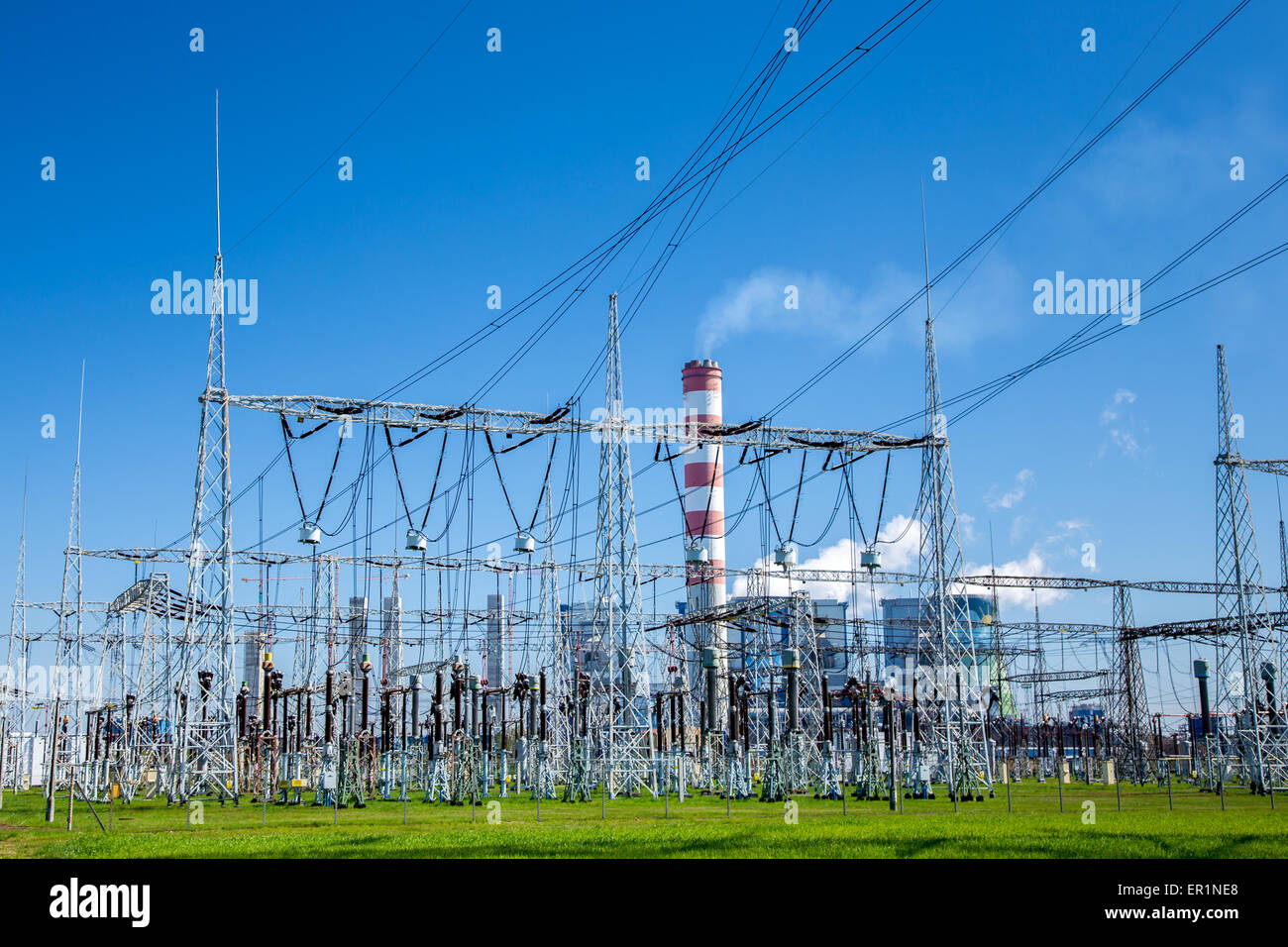 The powerlines at the power station in Poland Opole Stock Photo - Alamy
