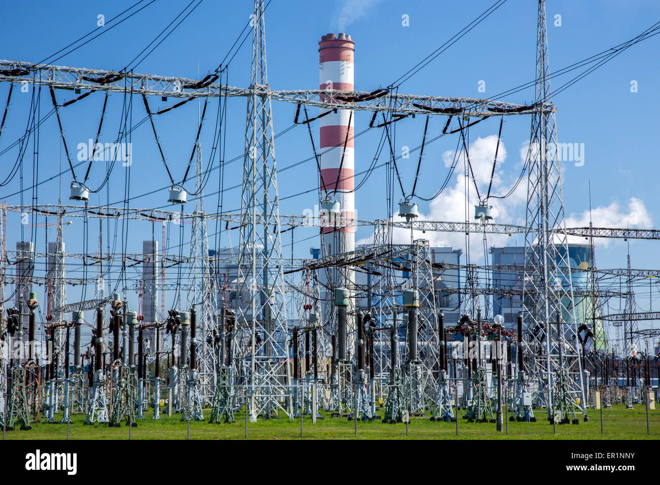 The powerlines at the power station in Poland Opole Stock Photo - Alamy