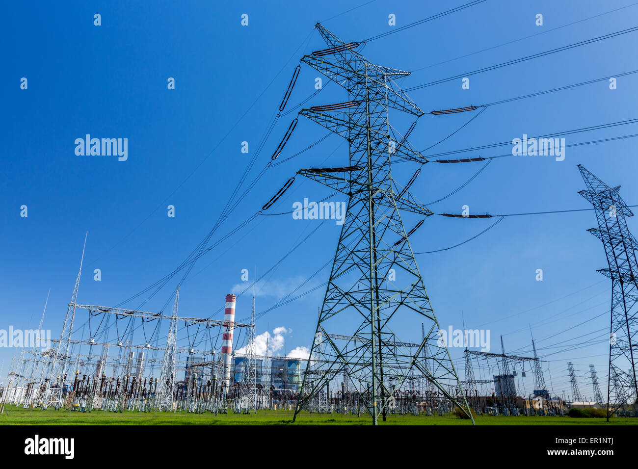 The powerlines at the power station in Poland Opole Stock Photo - Alamy