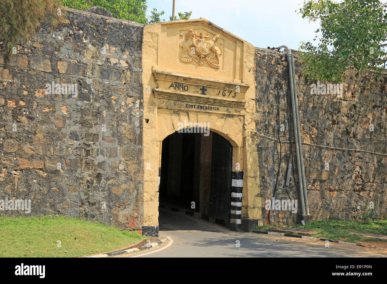 Main gate entrance in walls of historic Fort Frederick, Trincomalee ...