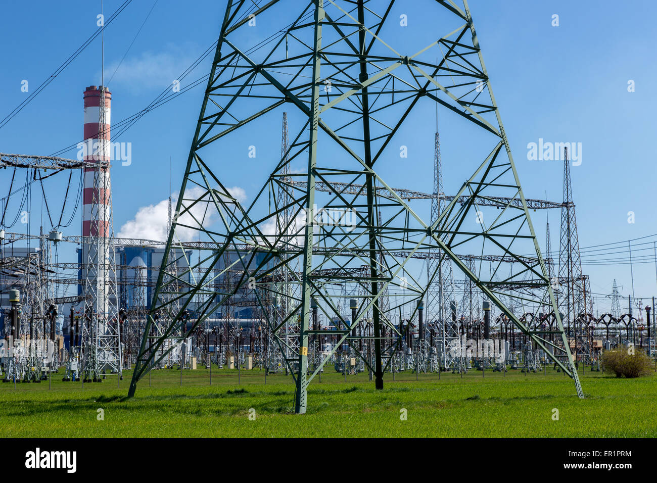 The powerlines at the power station in Poland Opole Stock Photo - Alamy