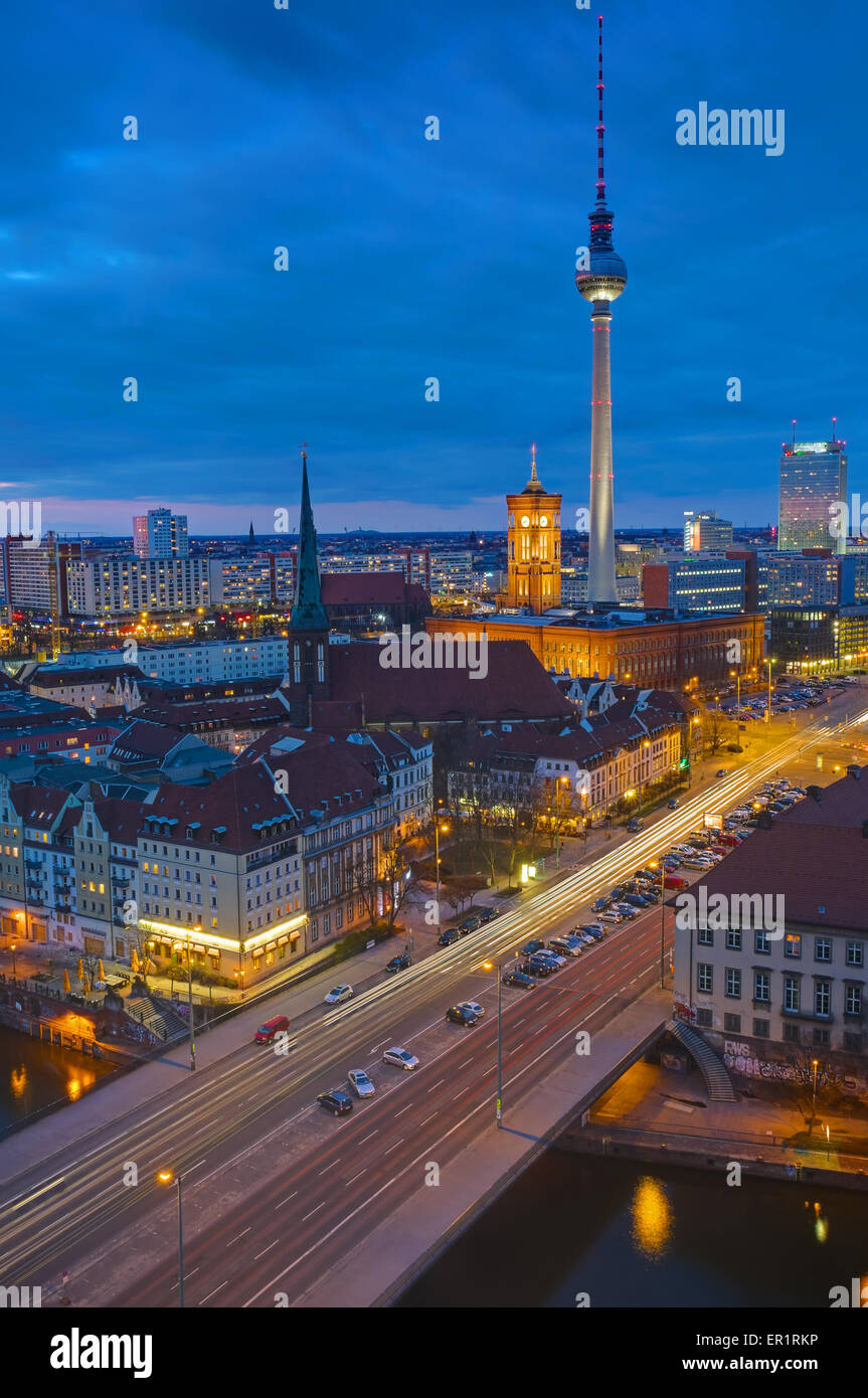 Berlin Alexanderplatz with the famous television tower at night Stock ...