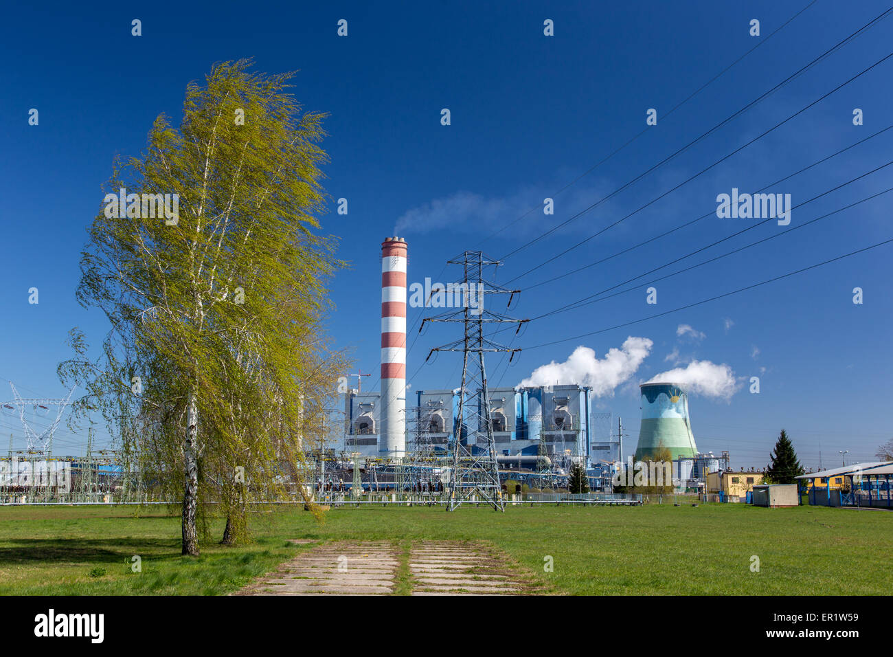 The powerlines at the power station in Poland Opole Stock Photo - Alamy
