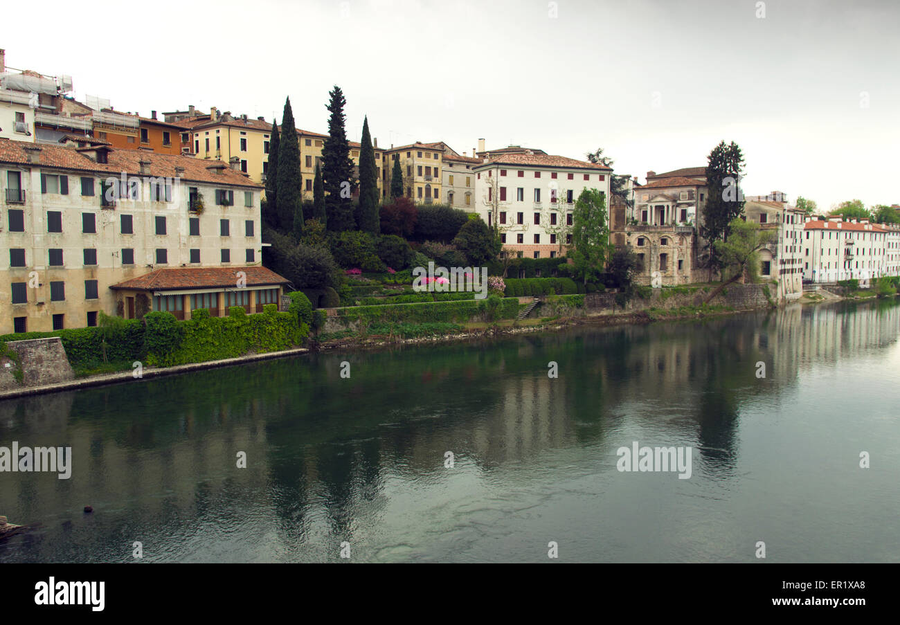 view of the beautiful garden of Italian place Basano Del Grappa over ...