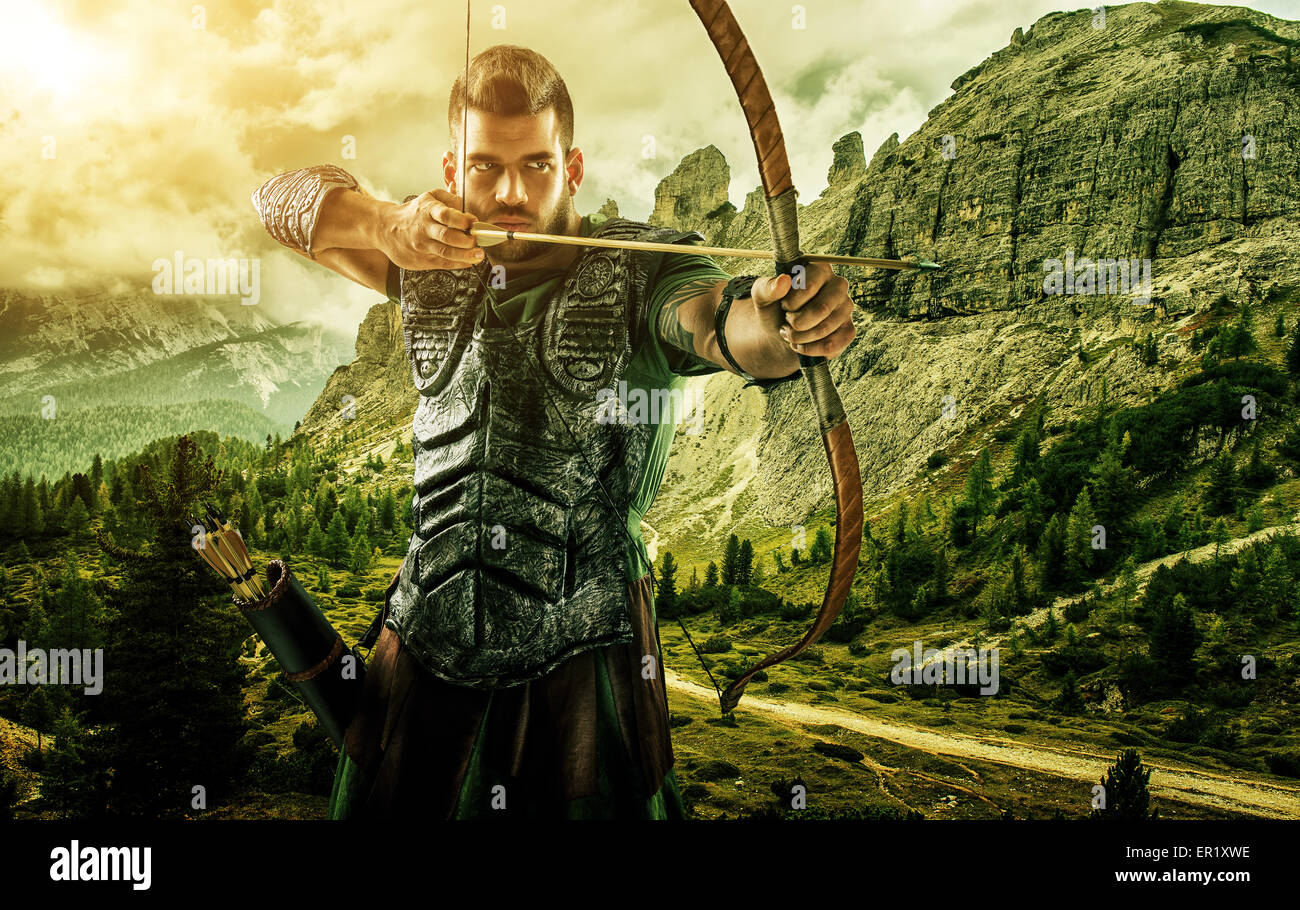 Professional target archery, hunting in the forest, close-up Stock ...