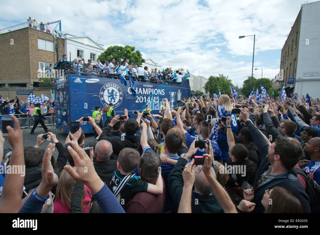 London, UK. 25th May 2015. Chelsea Football players left Stamford ...