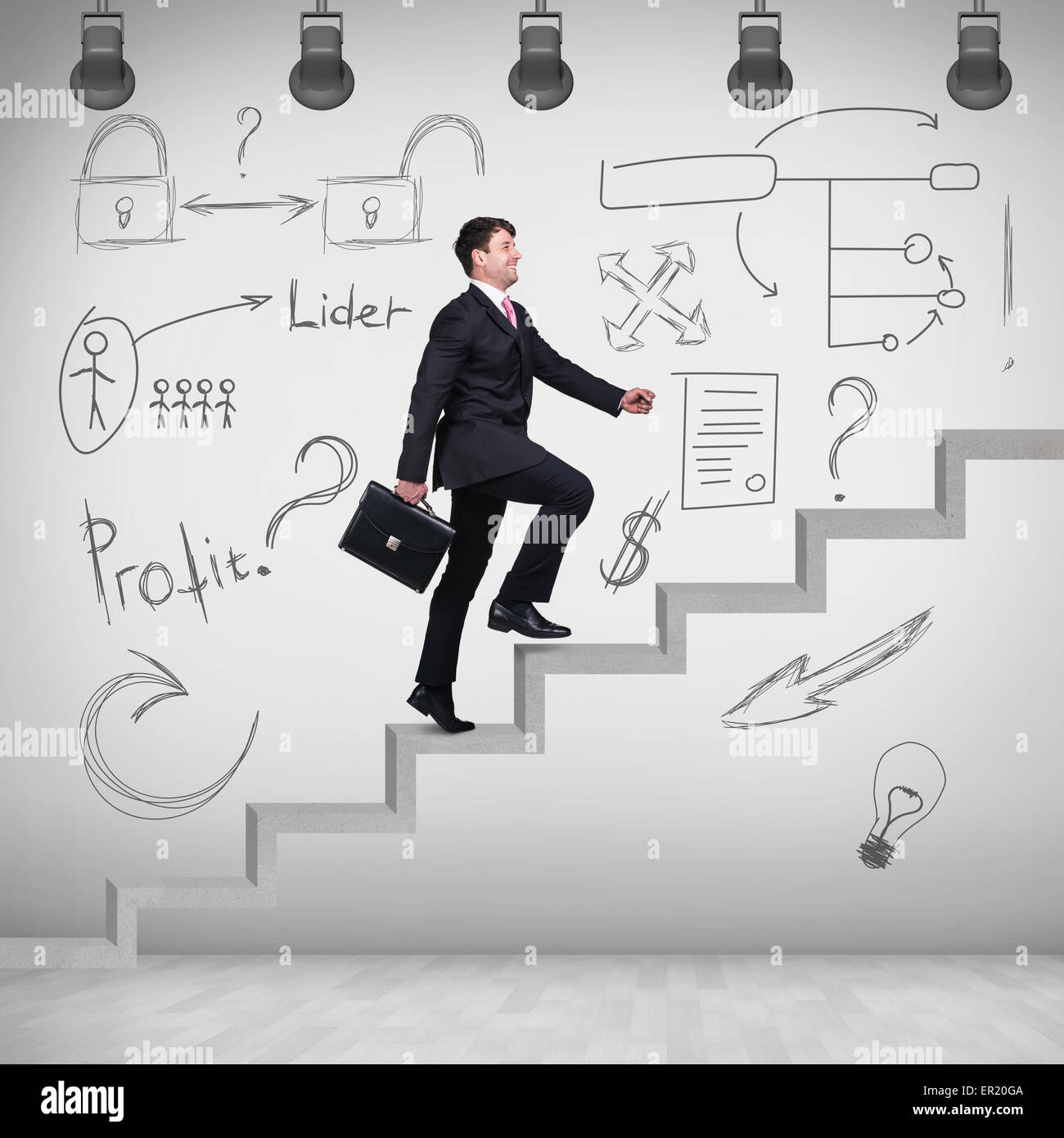 Businessman walking upstairs Stock Photo - Alamy