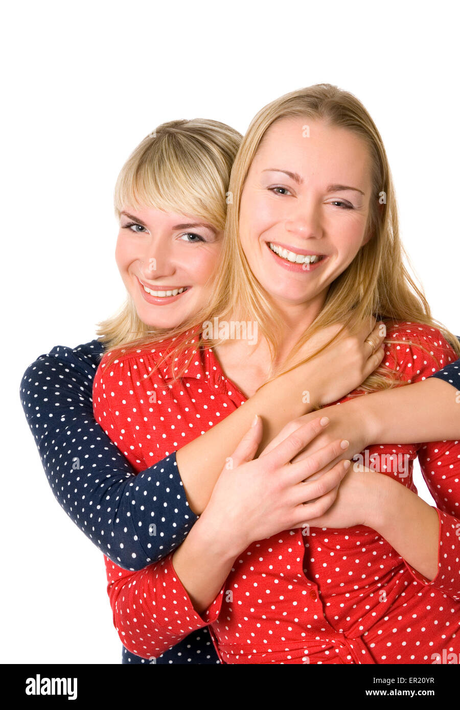 Two happy girls isolated on white background Stock Photo - Alamy