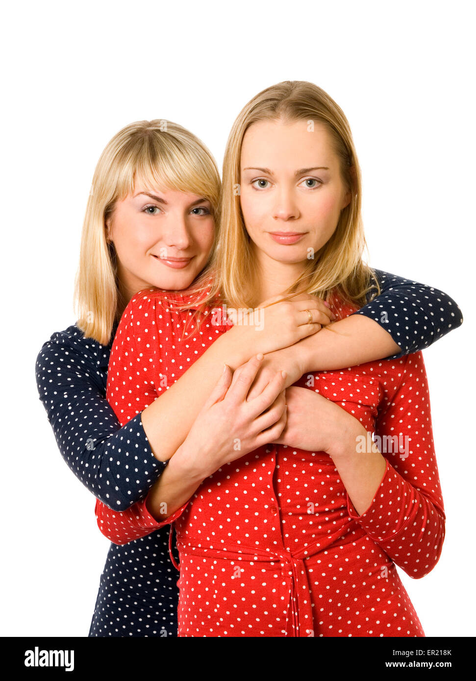 Two happy girls isolated on white background Stock Photo - Alamy