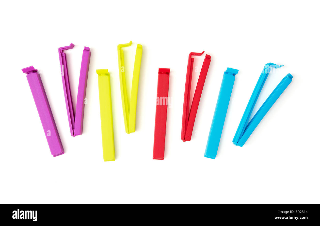 Various colorful bag clips isolated on the white background Stock Photo ...