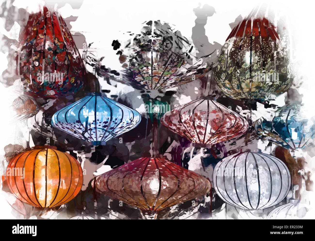 Lanterns hanging in garden Stock Vector Images - Alamy