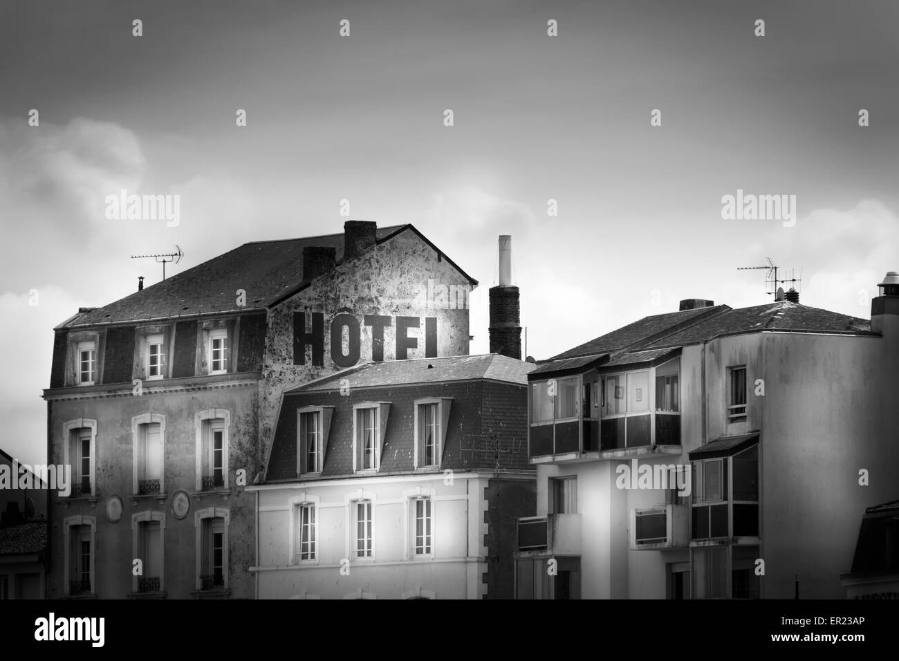 building exterior hotel facade old black and white Stock Photo - Alamy