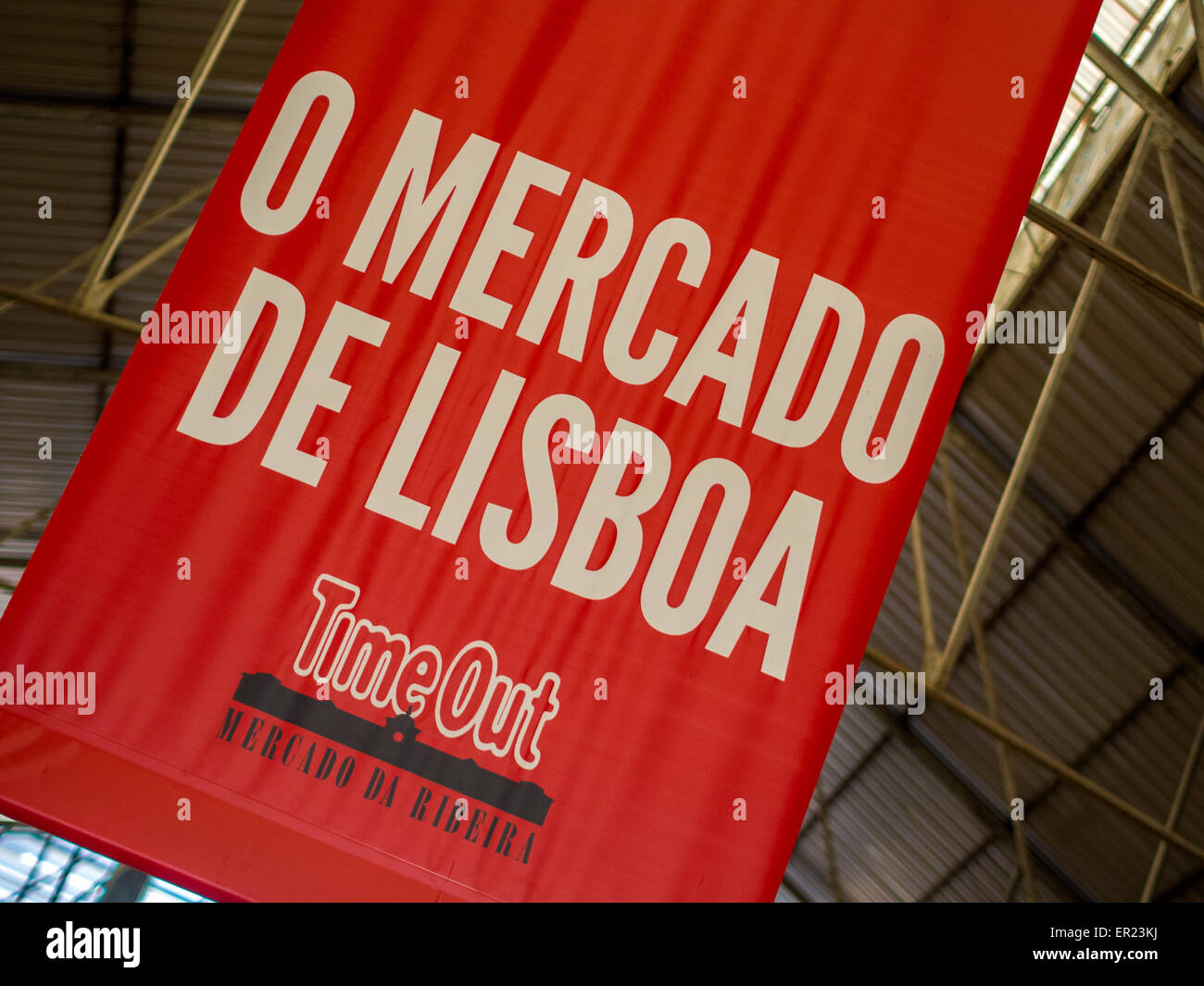 LISBON, PORTUGAL - MARCH 06, 2015: Colourful banner Sign for Mercado da ...