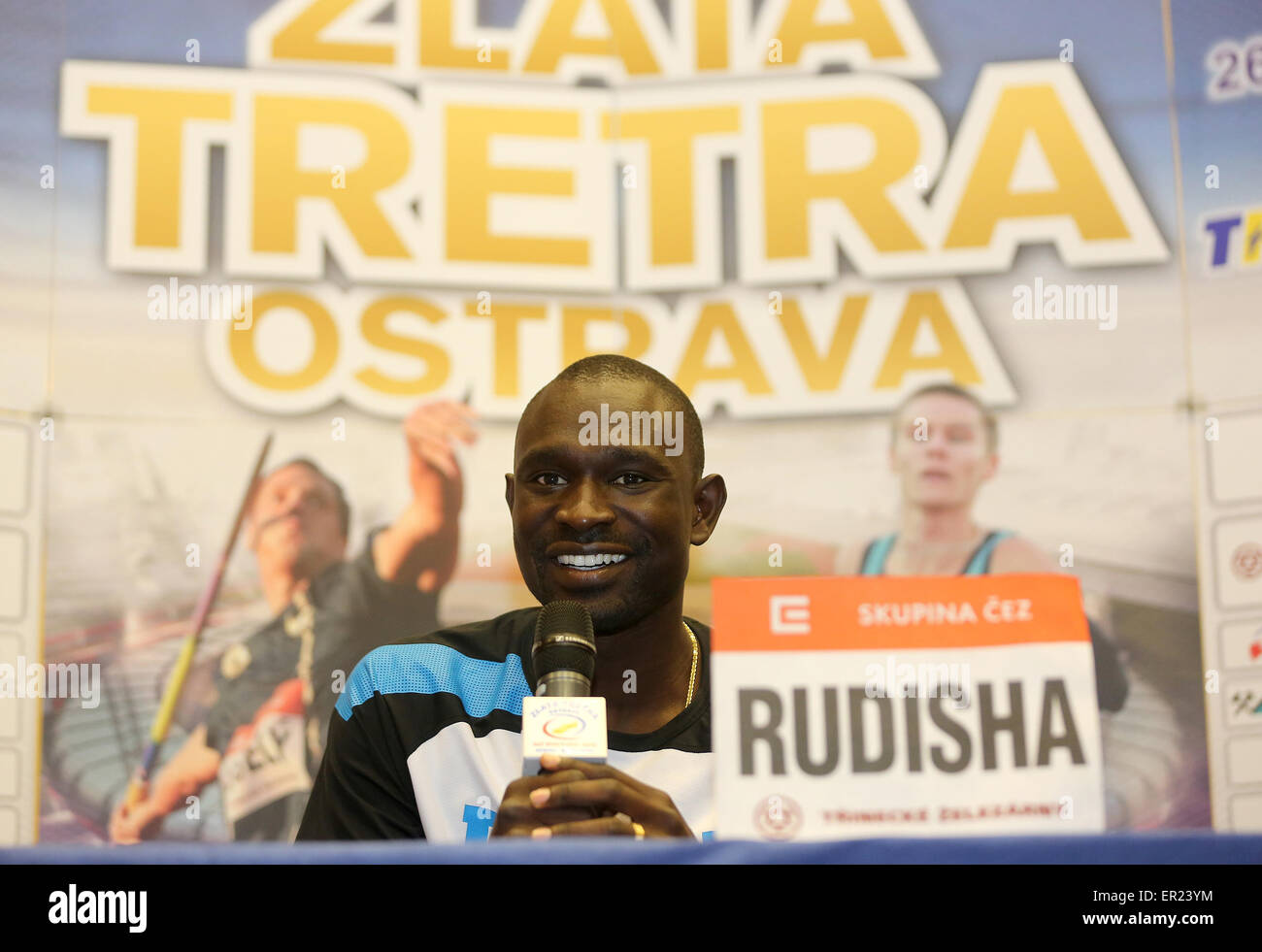 Kenyan runner David Lekuta Rudisha speaks with media during the IAAF ...