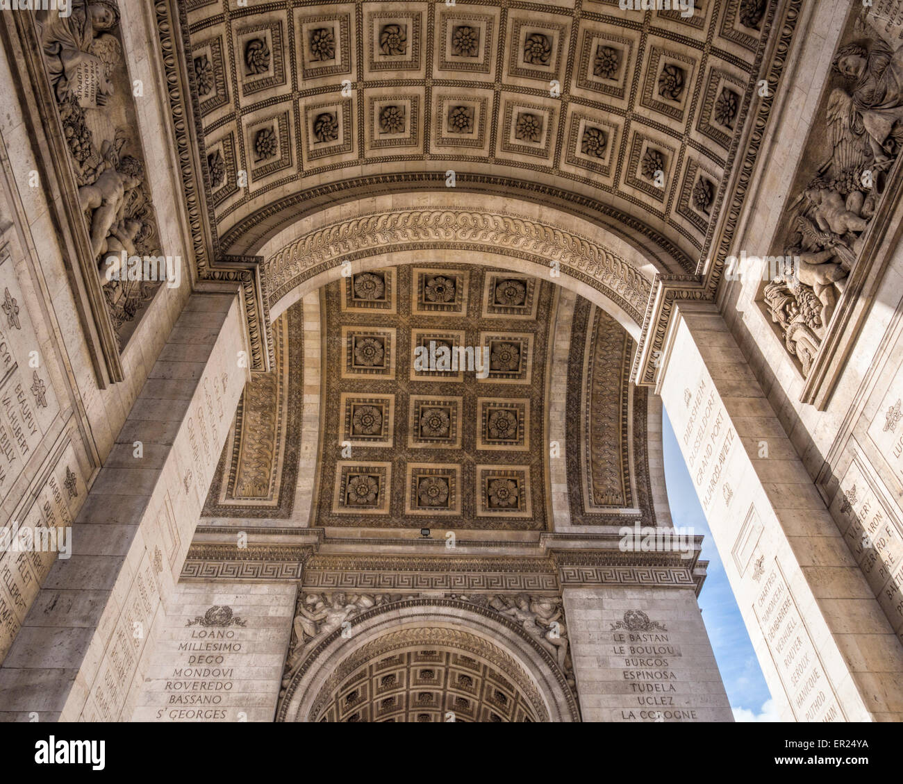 Champs Elysees, Paris, Arc de Triomphe historic monument roof detail ...
