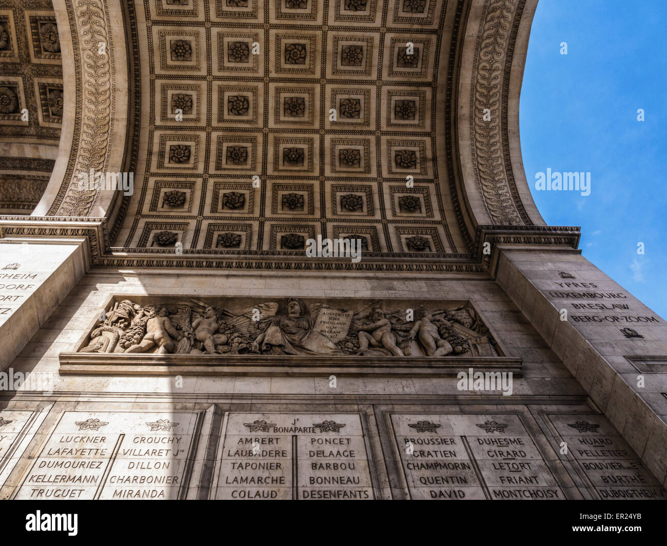 Champs Elysees, Paris, Arc de Triomphe historic monument roof detail ...
