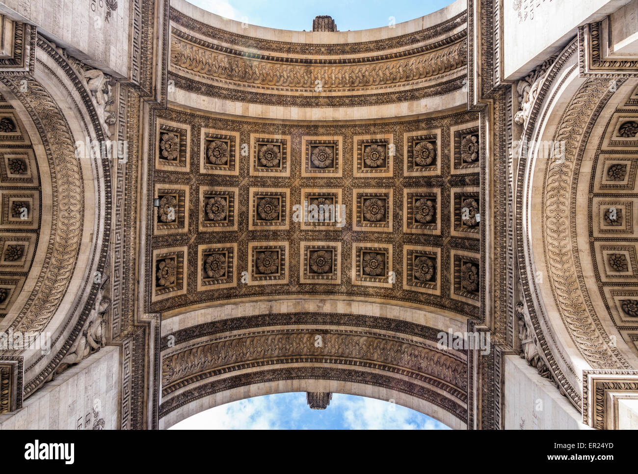 Champs Elysees, Paris, Arc de Triomphe historic monument roof detail ...