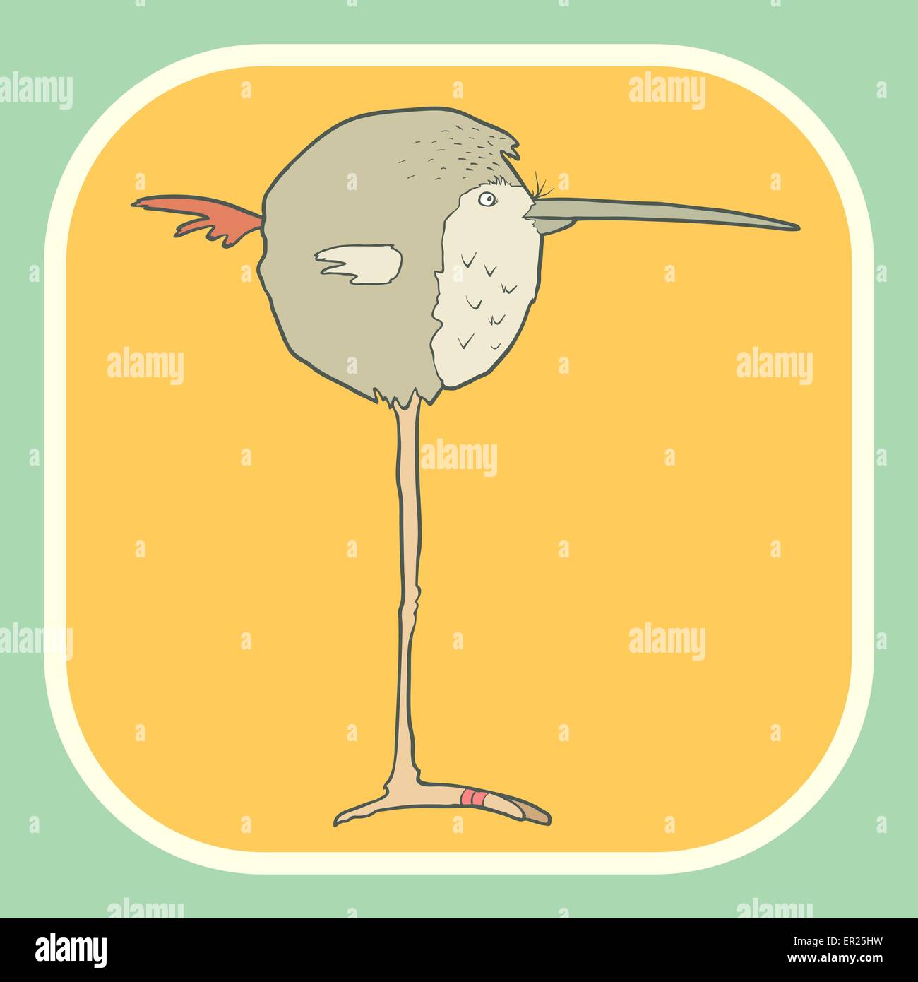 Illustration hand drawn vector retro cartoon bird on flat square ...