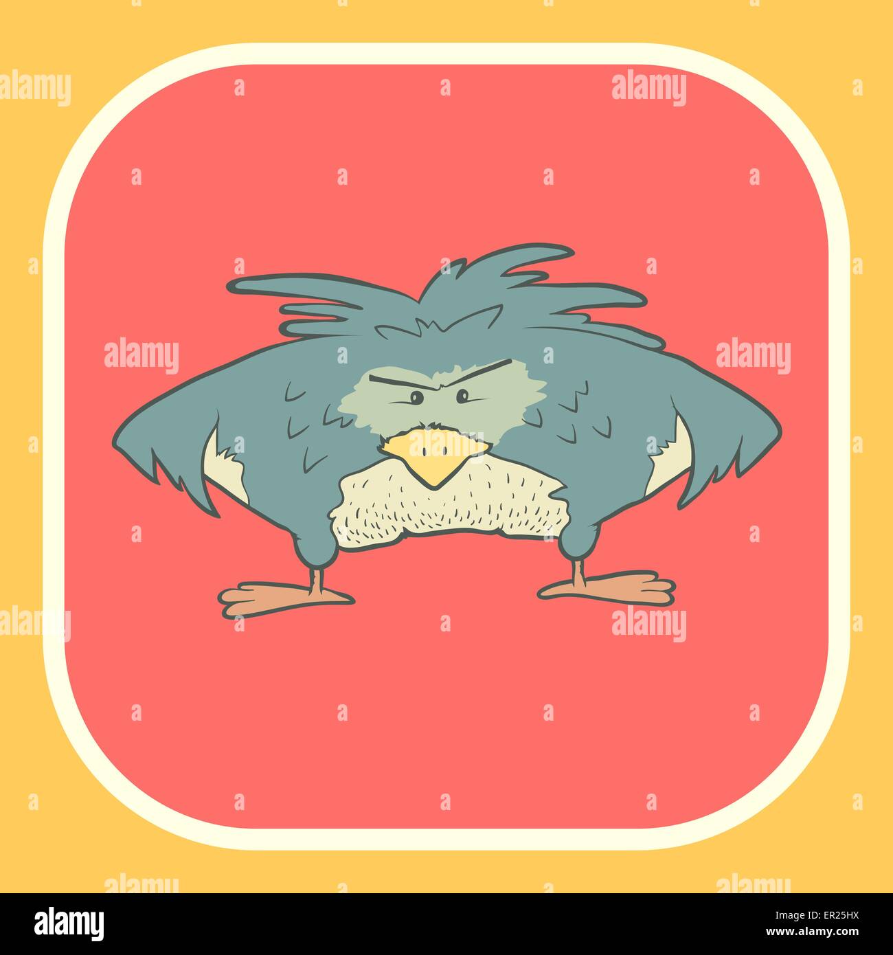 Illustration hand drawn vector retro cartoon bird on flat square ...