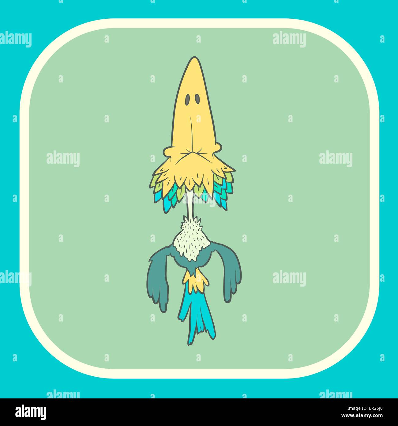 Illustration hand drawn vector retro cartoon bird on flat square ...