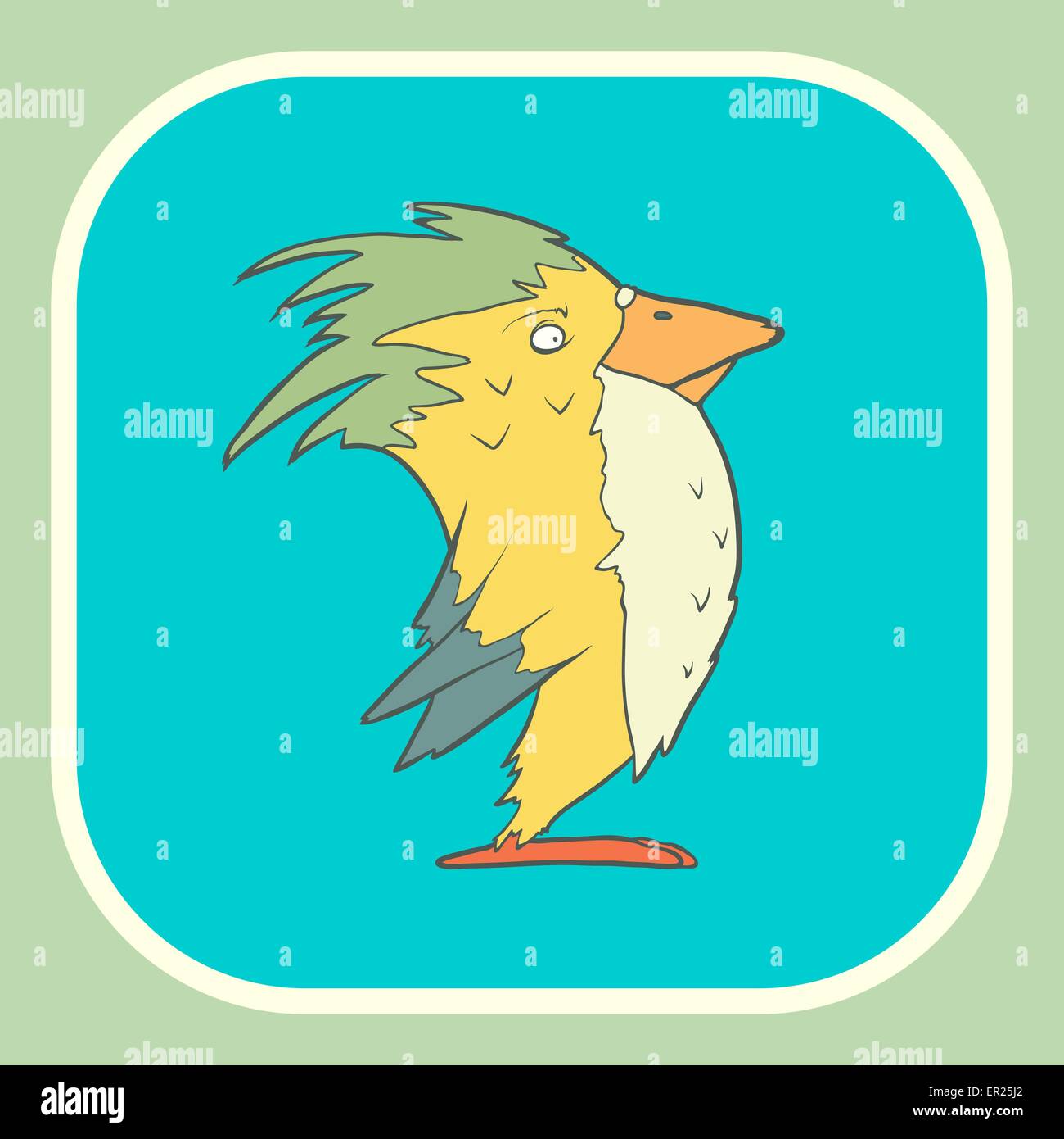 Illustration hand drawn vector retro cartoon bird on flat square ...