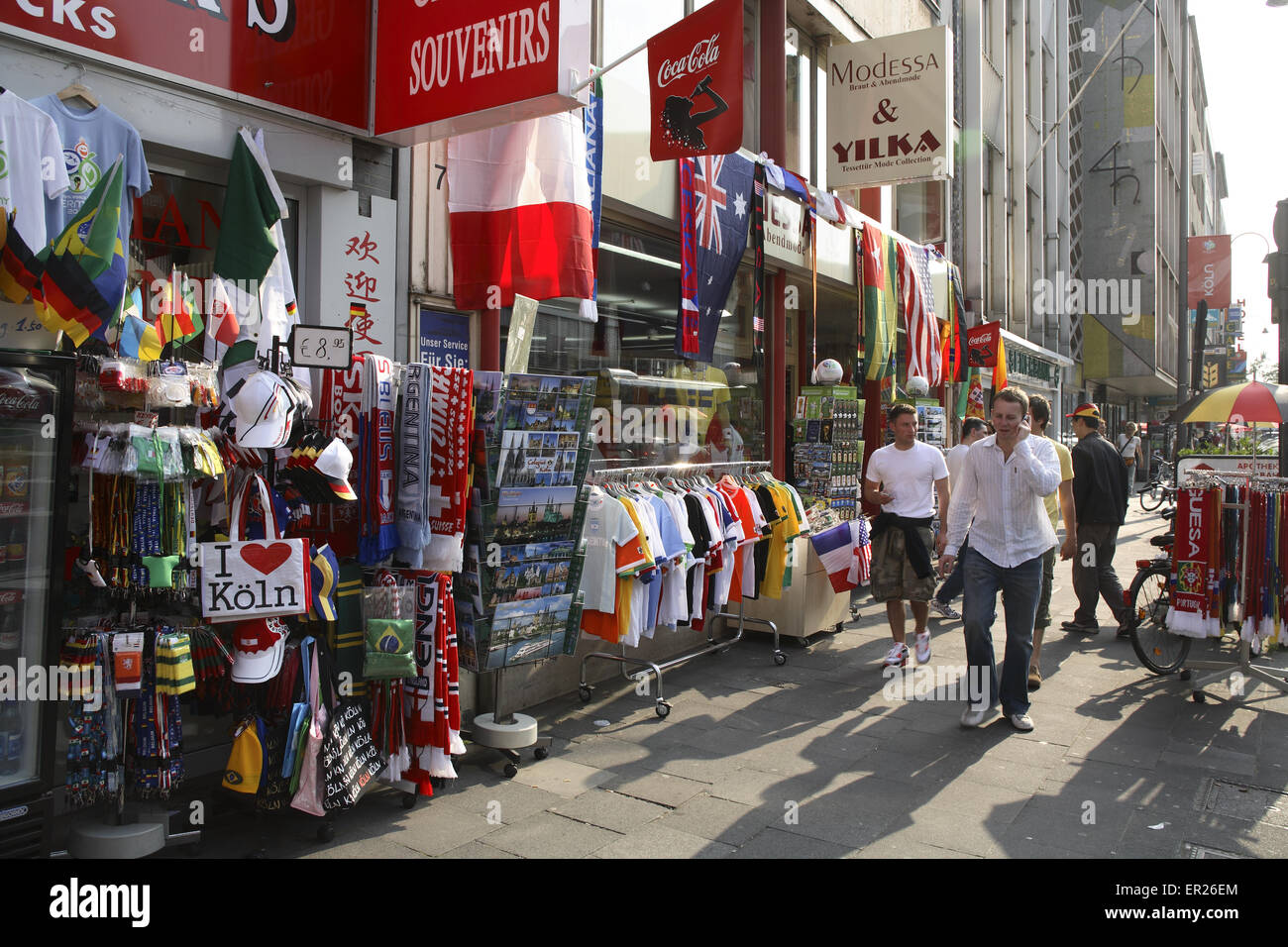 DEU, Germany, Cologne, souvenir shop with flags and other products DEU ...