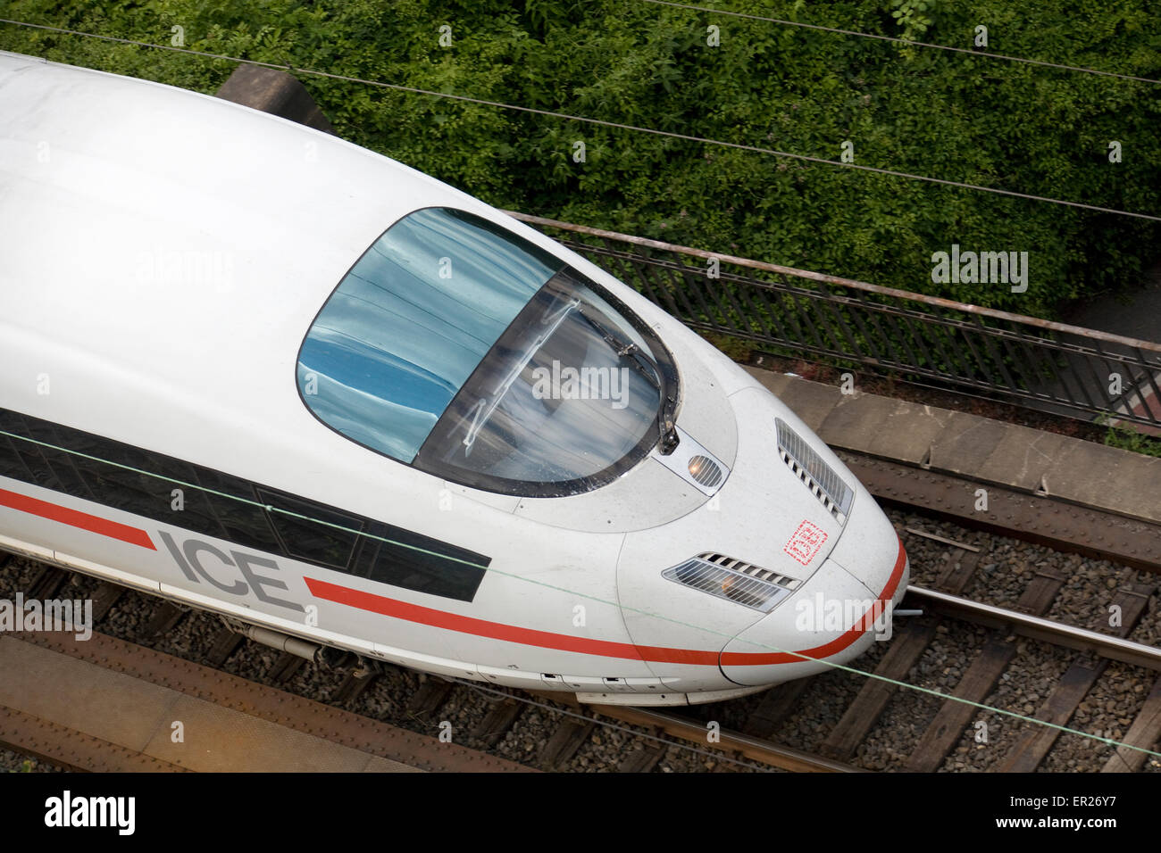 Europe, Germany, Cologne, high-speed train ICE in the town district ...