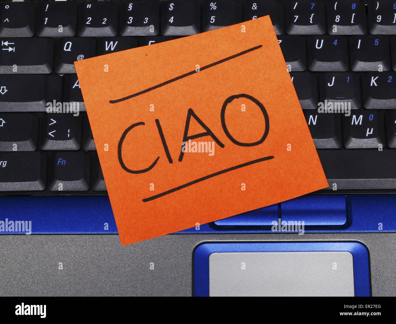 Memo note on notebook, ciao Italian bye Stock Photo - Alamy