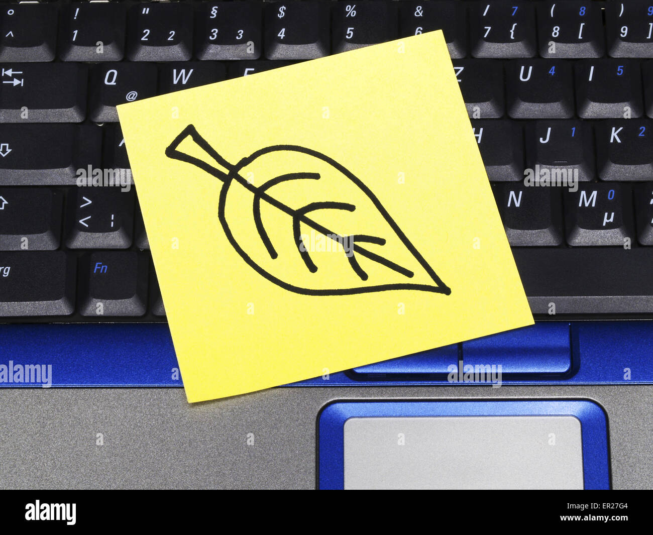 Memo note on notebook, leaf drawing Stock Photo - Alamy
