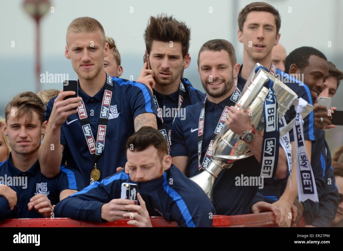 Southend United celebrated promotion to League One with an open top bus ...