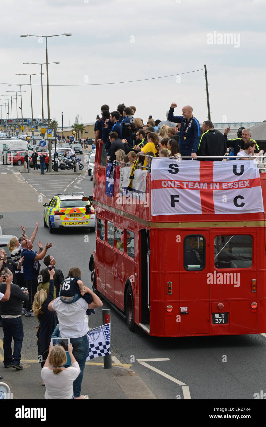 Southend United celebrated promotion to League One with an open top bus ...