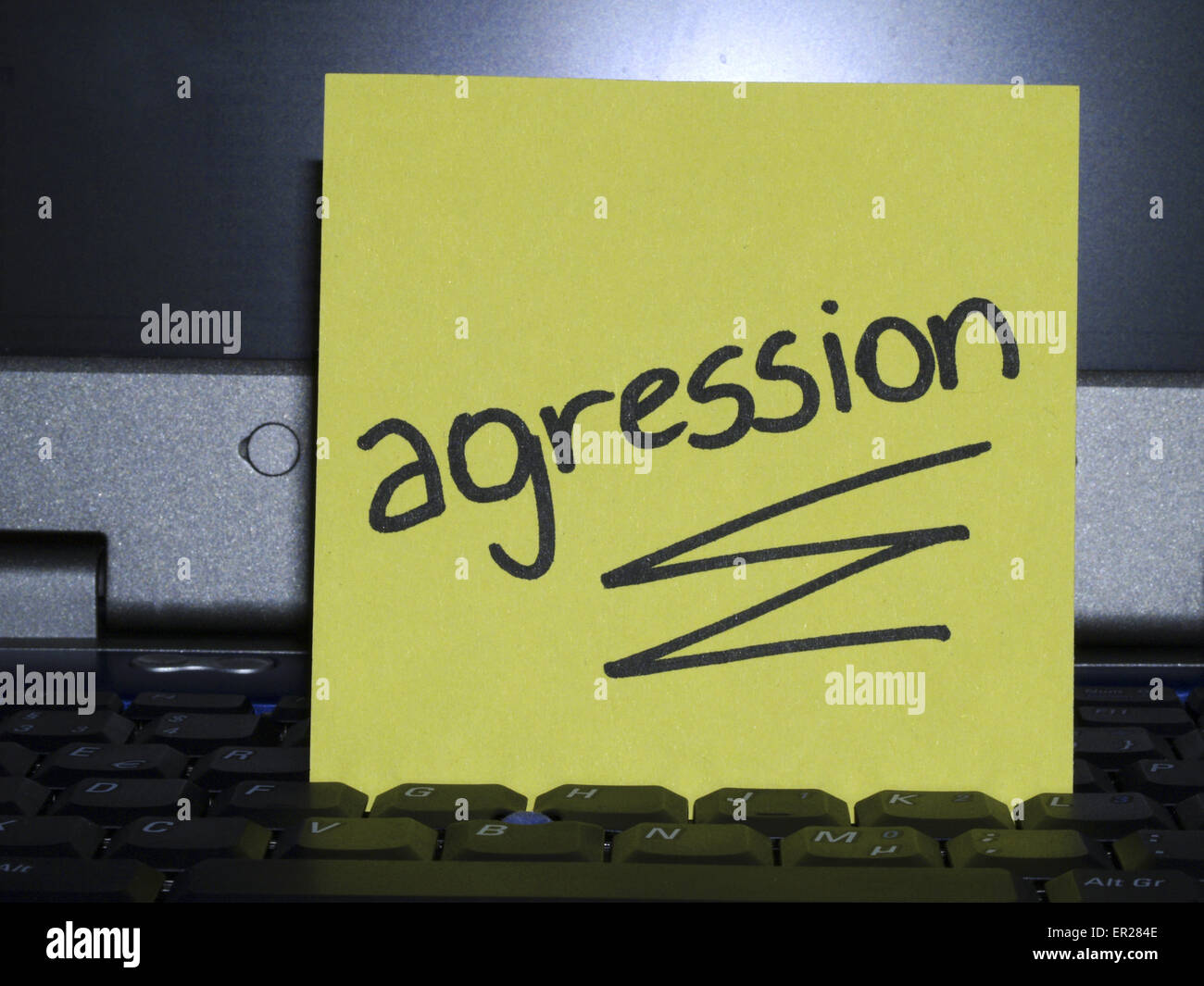 Memo note on notebook, agression, aggression Stock Photo - Alamy