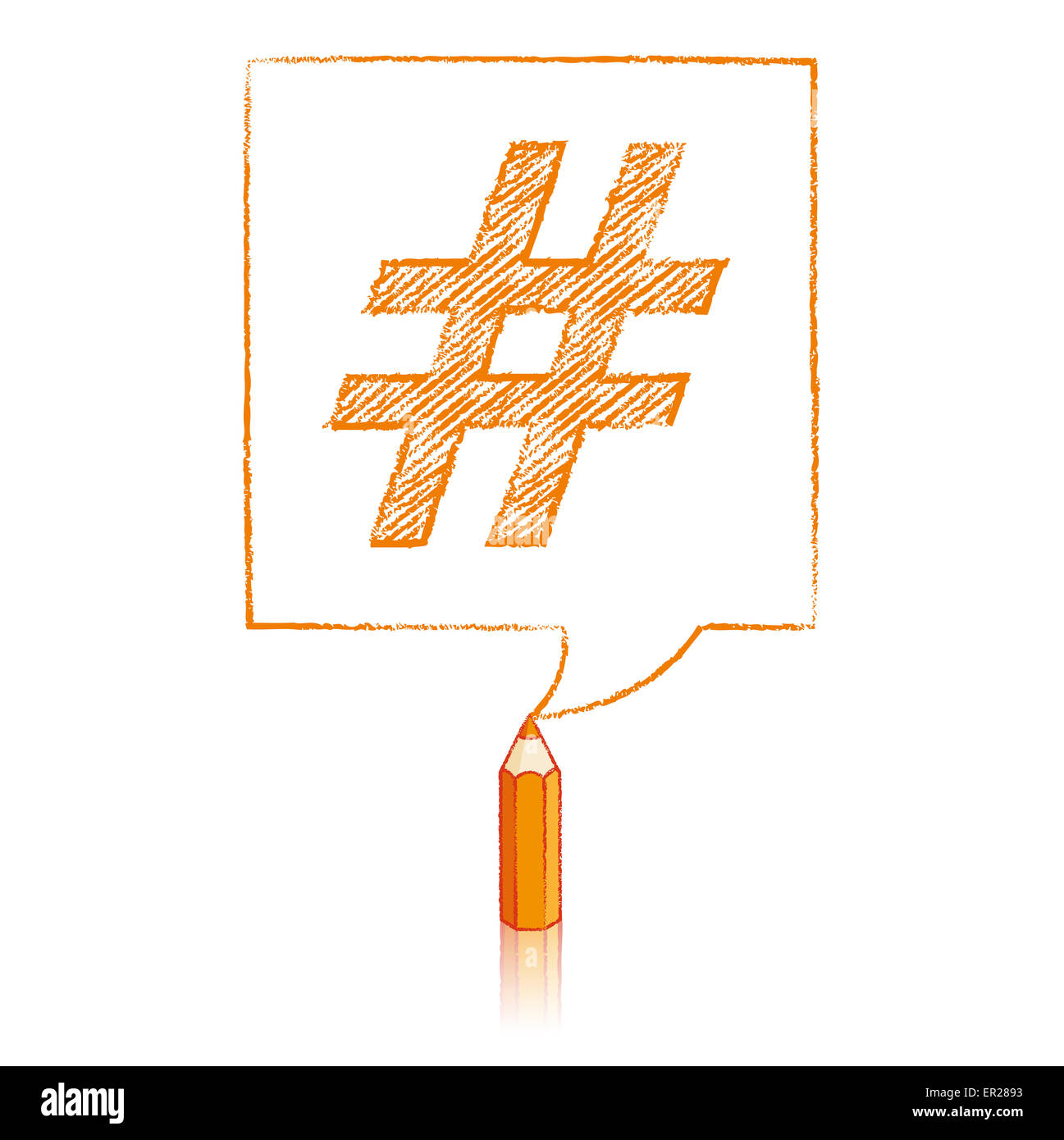 Orange Pencil with Reflection Drawing Shaded Hashtag in Square Speech ...