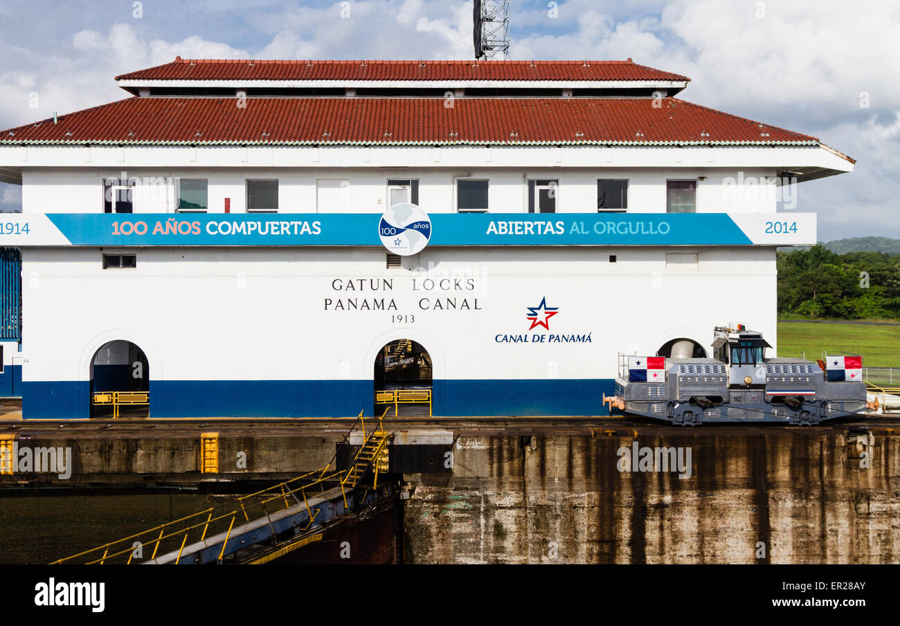 One of the mules, or locomotives, at Gatun Locks Control Centre, Panama ...