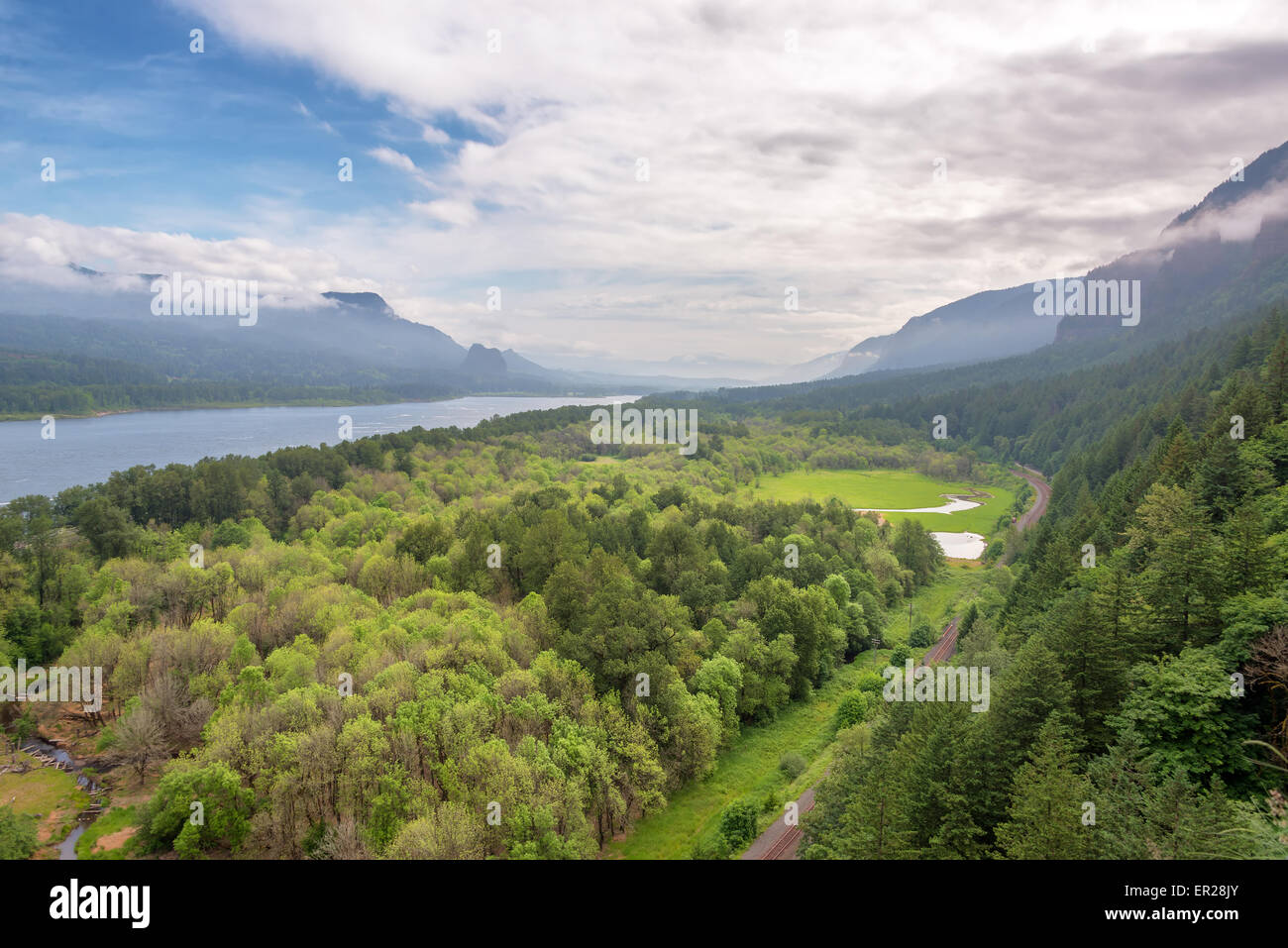 View down the Columbia River Gorge near Portland, Oregon Stock Photo ...