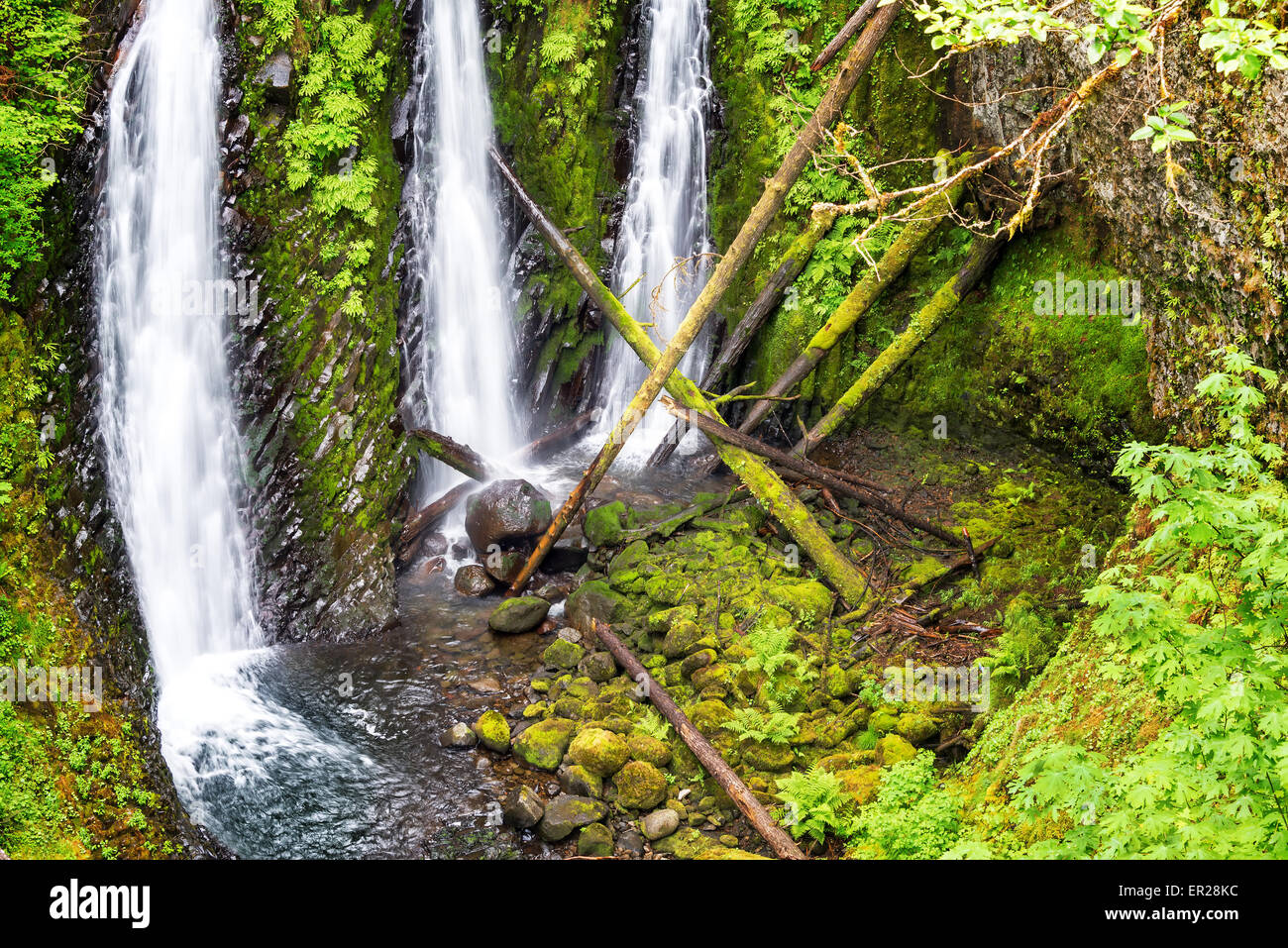 View of Triple Falls in the Columbia River Gorge in Oregon Stock Photo ...