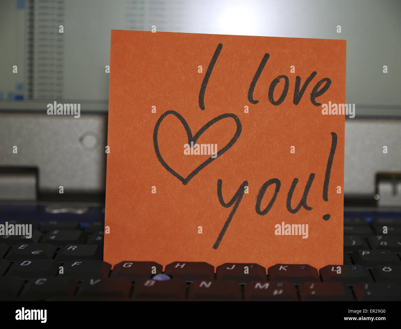 Memo note on notebook, I love you Stock Photo - Alamy
