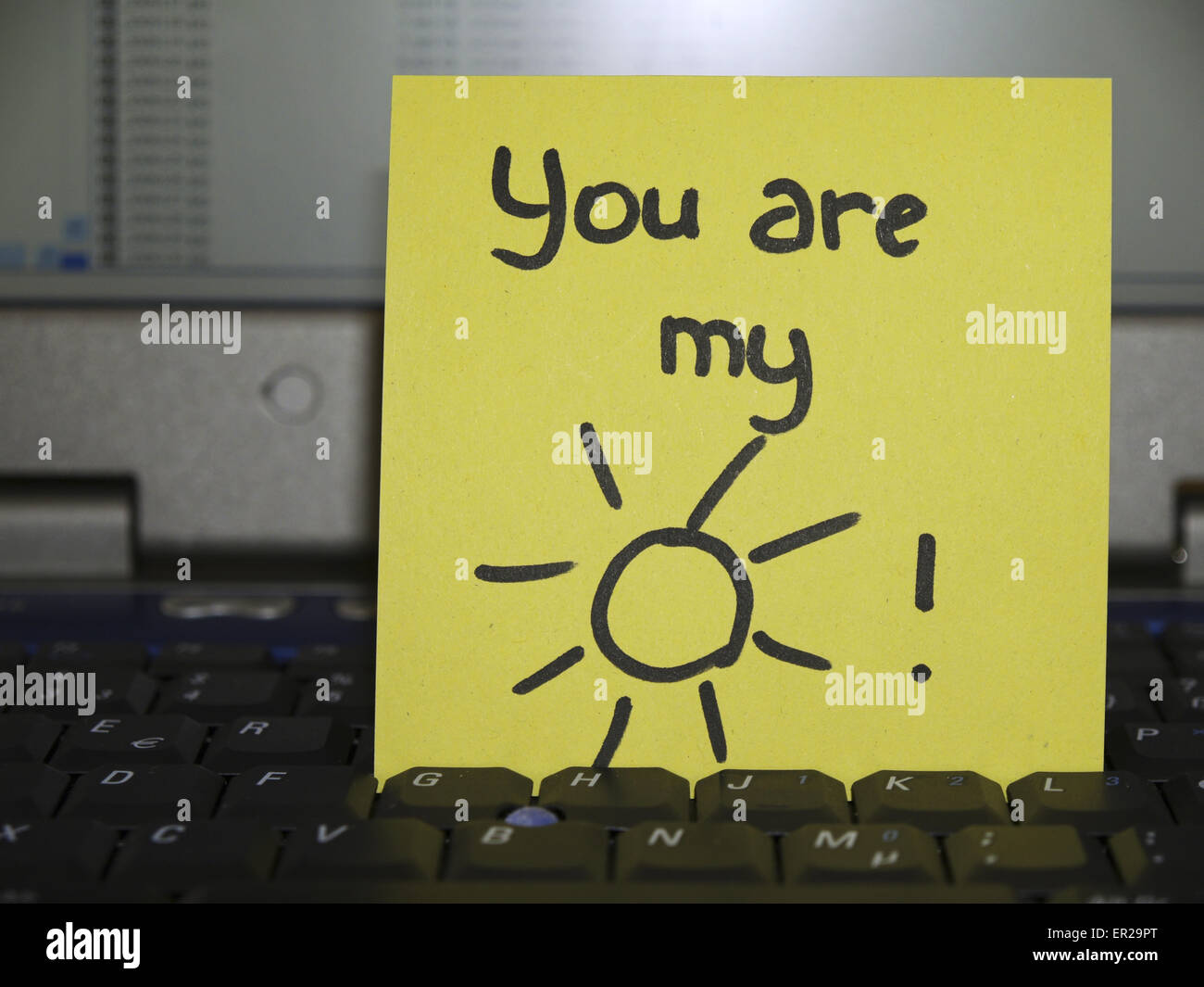 Memo note on notebook, you are my sunshine Stock Photo - Alamy