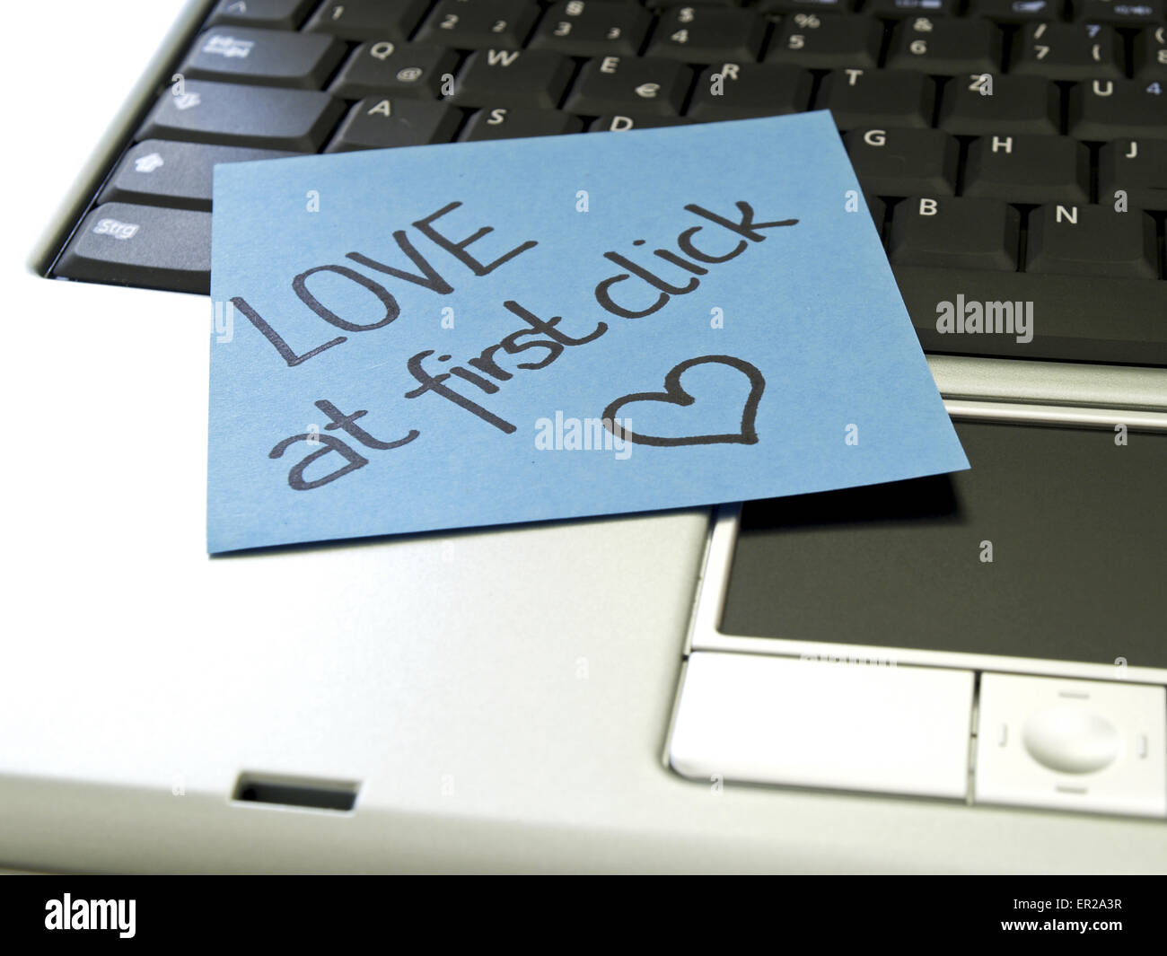 Memo note on notebook, love at first click drawing click Stock Photo ...