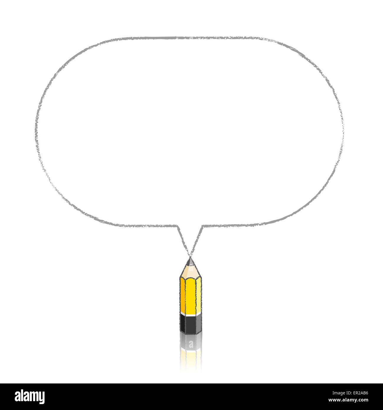 Wooden Yellow Lead Pencil with Reflection Drawing Oblong Speech Bubble ...
