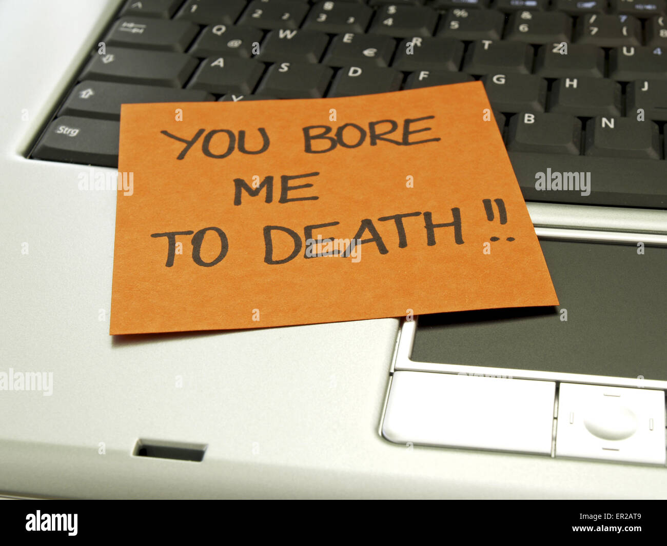 Memo note on notebook, You bore me to death Stock Photo - Alamy