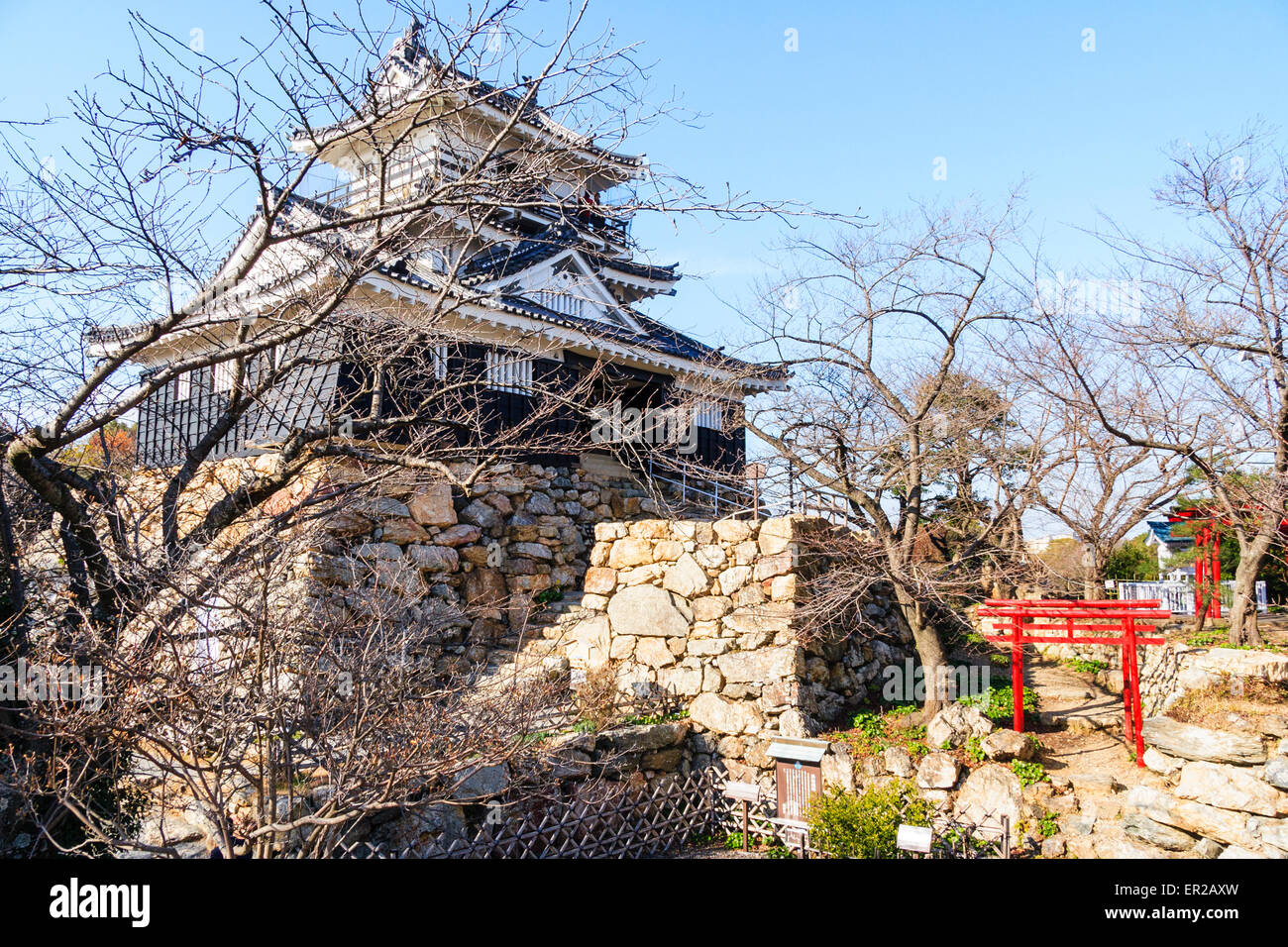 The reconstructed keep of Hamamatsu castle in Japan. Wintertime with ...
