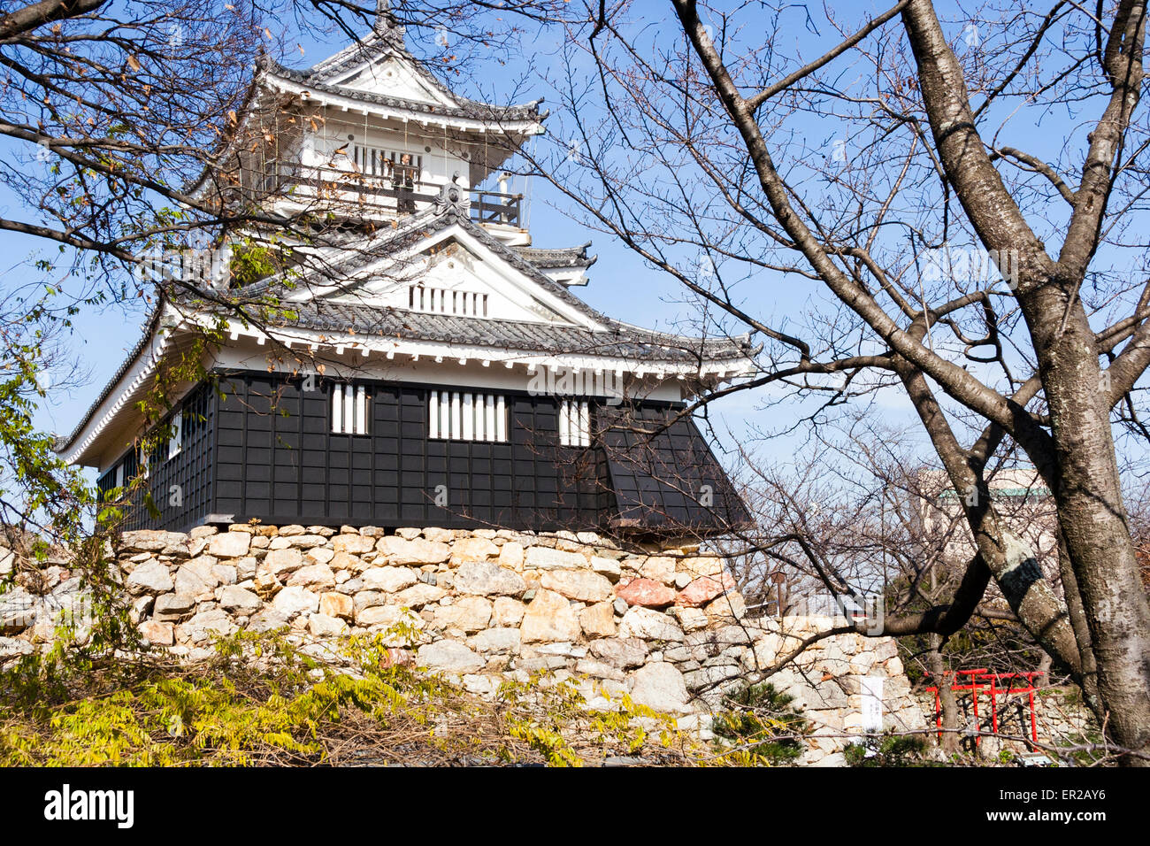 The reconstructed keep of Hamamatsu castle in Japan. Wintertime with ...