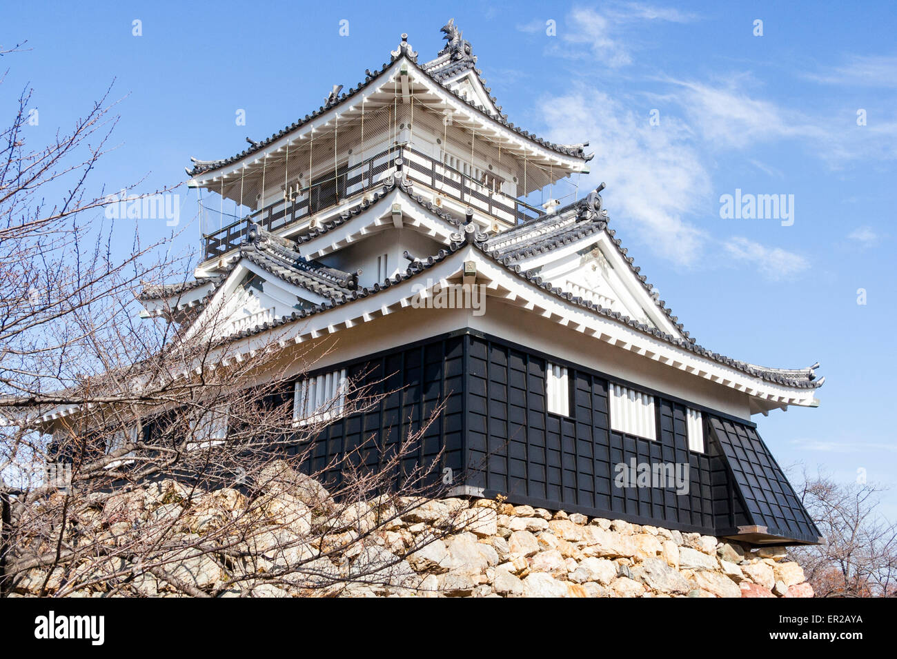 The reconstructed keep of Hamamatsu castle in Japan. Wintertime with ...