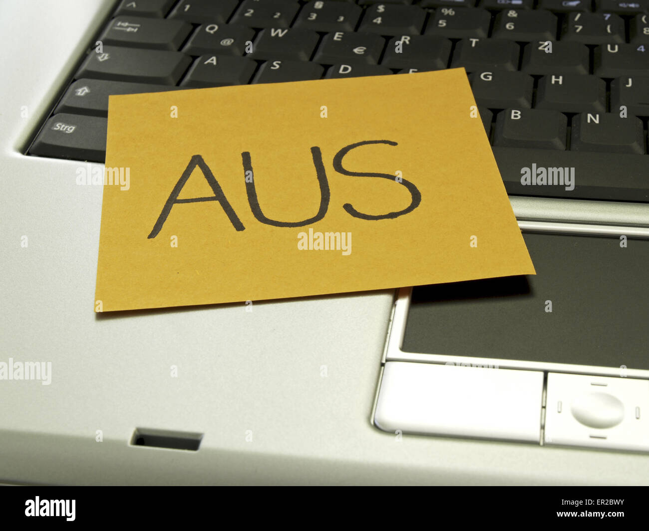 Memo note on notebook, off, out Stock Photo - Alamy