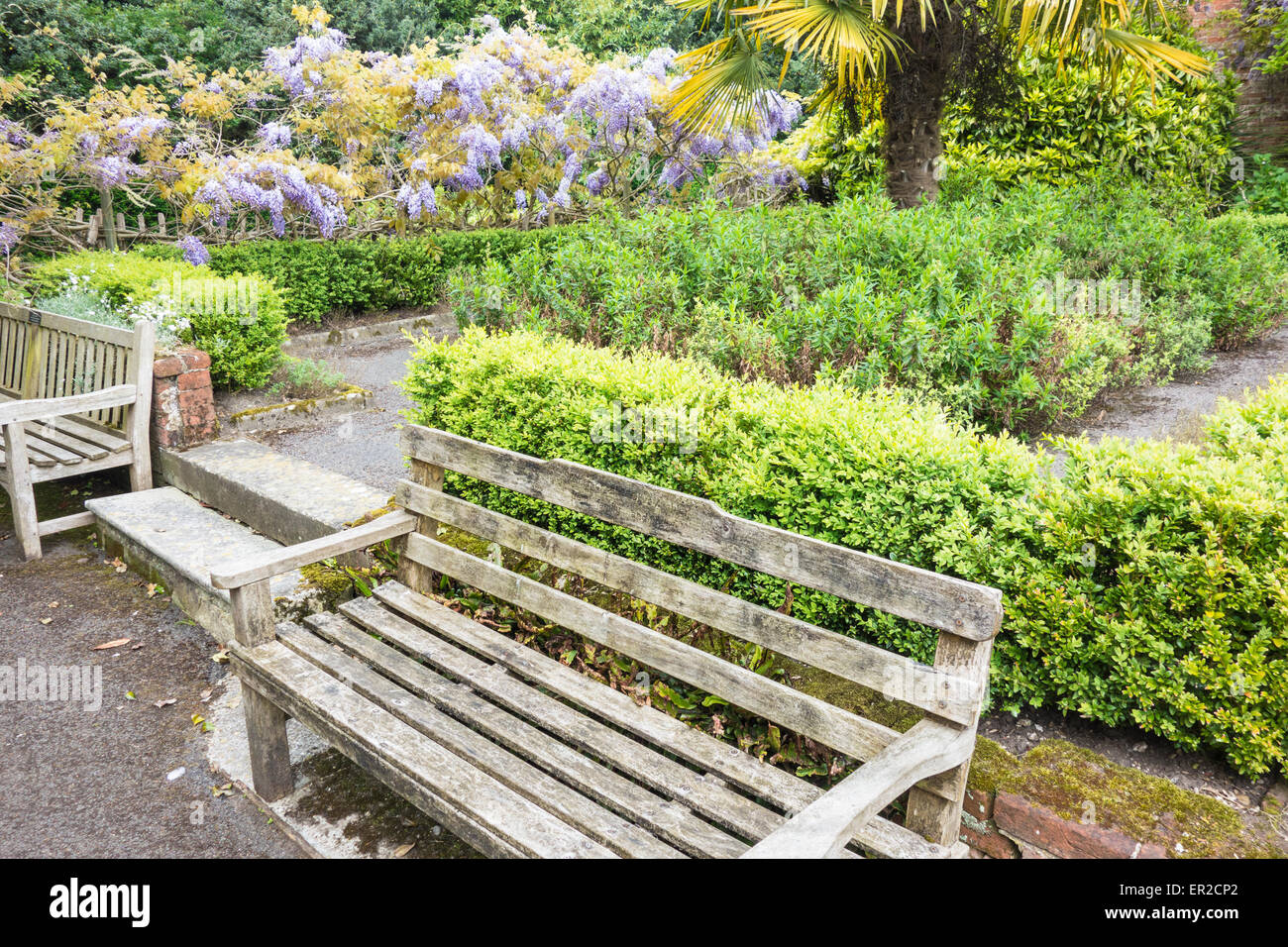 Formal park garden with benches UK Stock Photo - Alamy