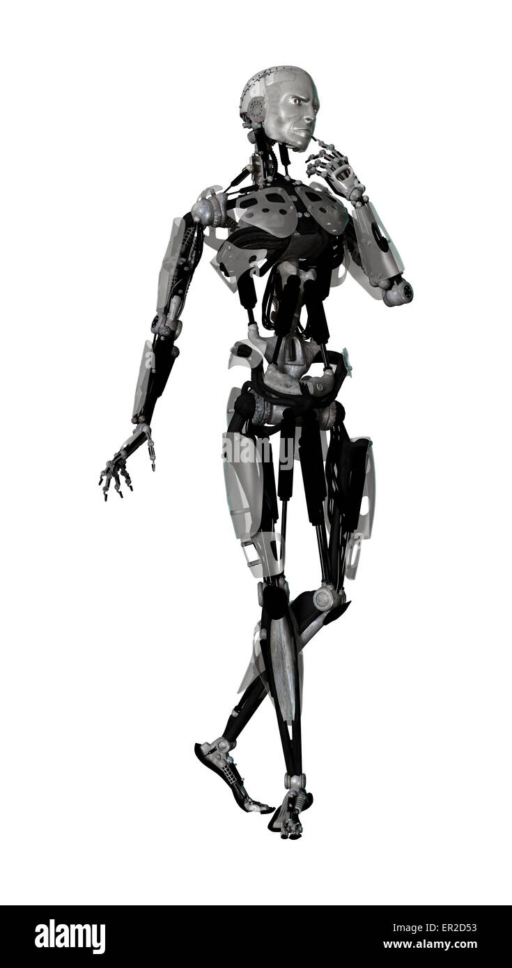 3D digital render of a male cyborg thinking isolated on white ...