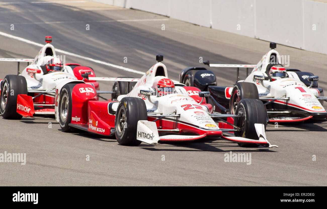 May 24, 2015: Indianapolis, IN - A view of the cars exiting pit row ...