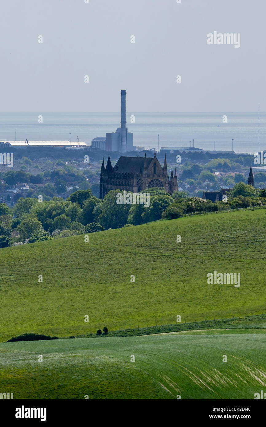 Lancing college as seen from the south downs contrasting with the ...